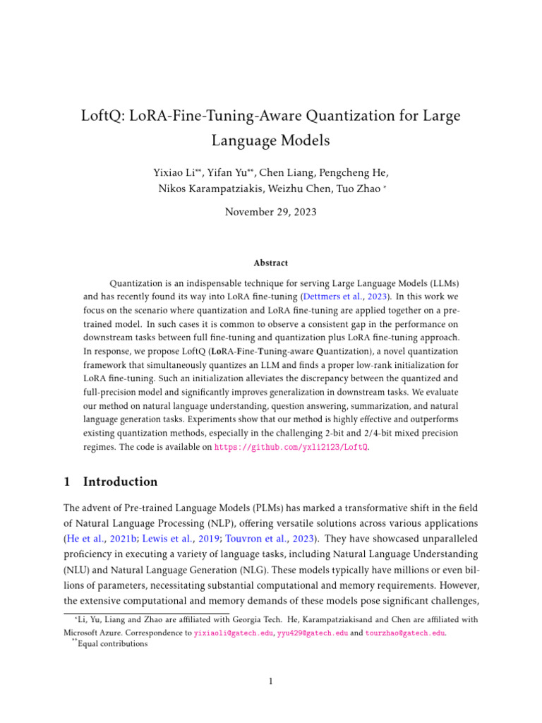 Loftq: Lora-Fine-Tuning-Aware Quantization For Large Language Models ...