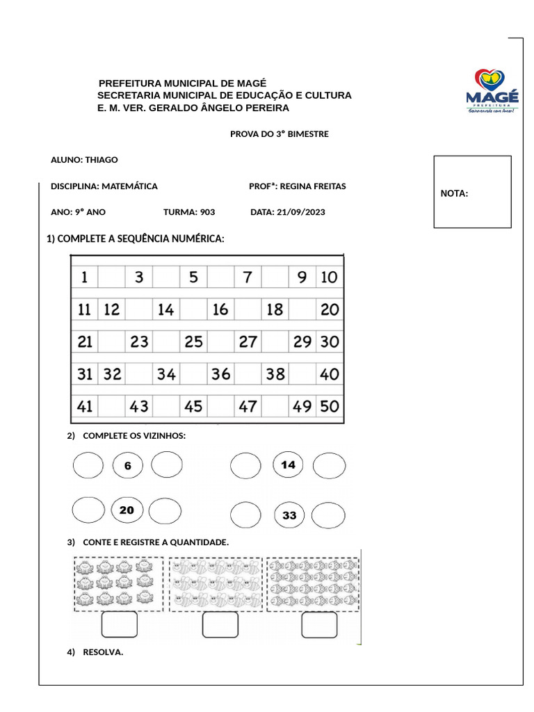 Prova Do Thiago Do 3º Bimestre | PDF