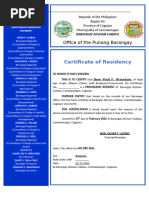 Barangay Certificate of Residency Sample | PDF