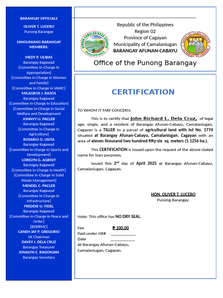 CERTIFICATE OF TILLER | PDF
