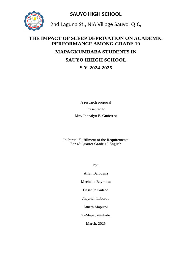 Group 5 10 Mapagkumbaba Research Proposal | PDF | Sleep | Sleep Deprivation