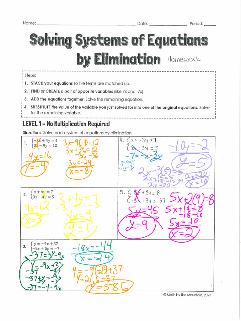 Solving Systems of Equations by Elimination | PDF