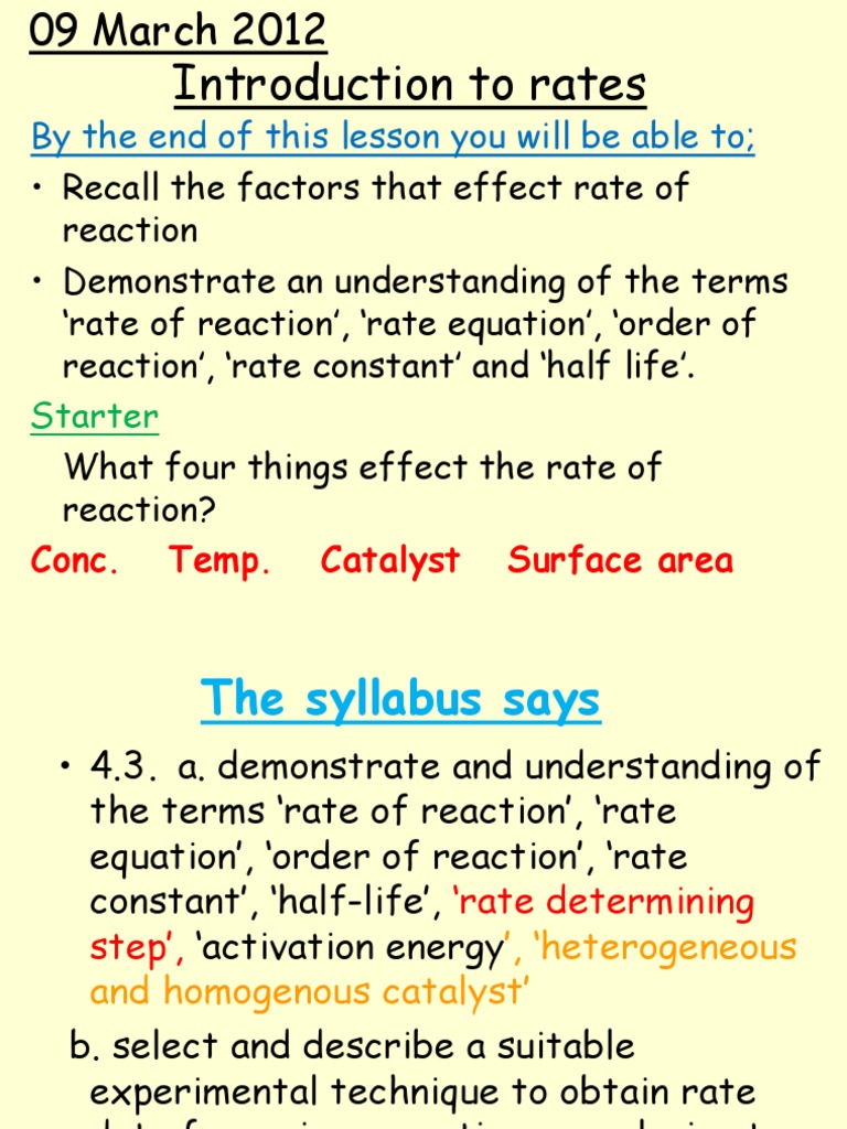 Introduction To Rates of Reaction | PDF | Reaction Rate | Chemical ...