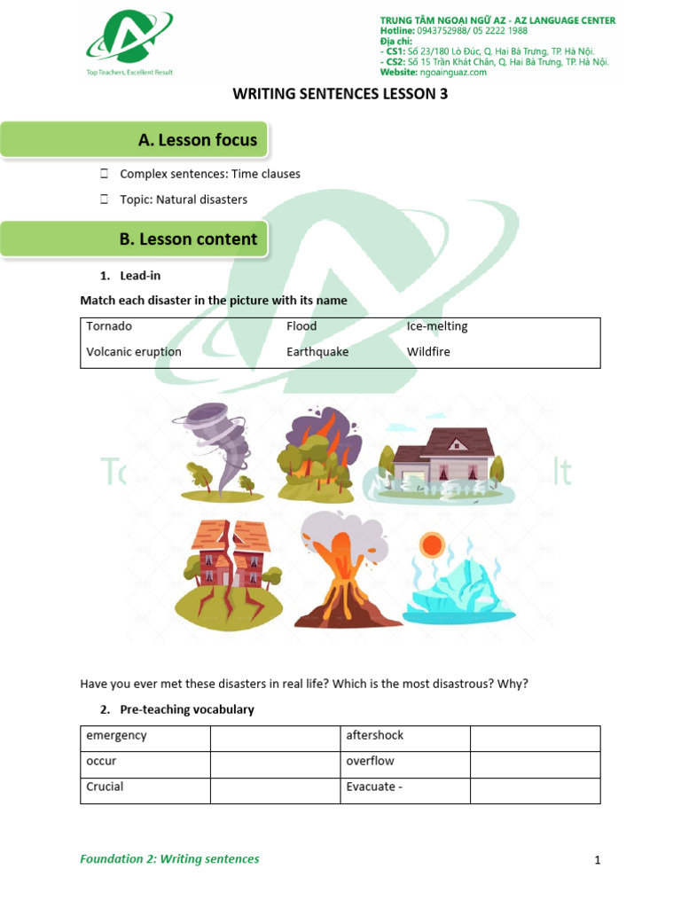 (Student) WRITING SENTENCES LESSON 3 (1) | PDF | Natural Disasters ...