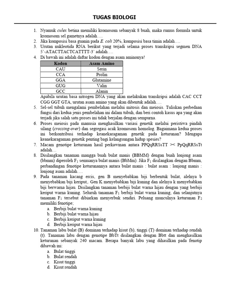 Tugas Genetika Biologi Kelas 12 | PDF
