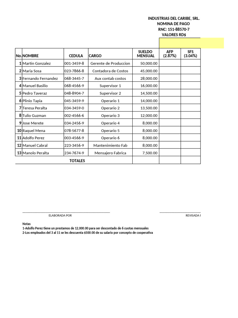 Nomina Completa Ejemplo | PDF