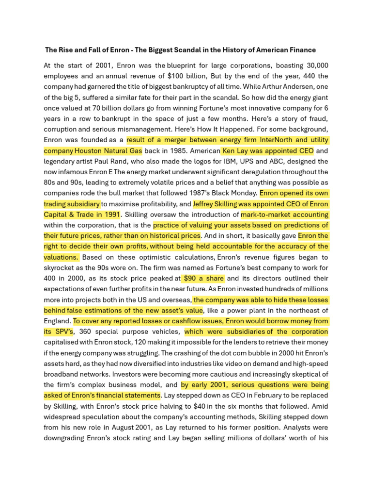 The Rise and Fall of Enron | PDF | Enron | Business