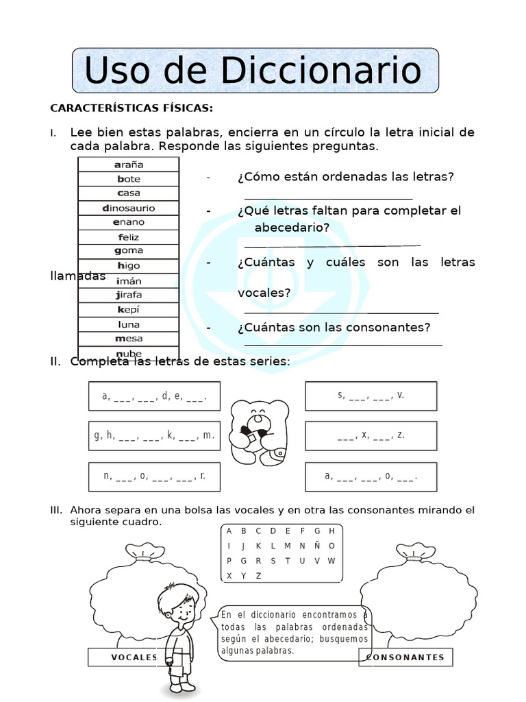 Ficha-Uso-de-Diccionario-para-Tercero-de-Primaria | PDF | Ortografía ...