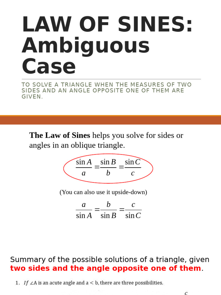 Law of Sines: Ambiguous Case Explained | PDF