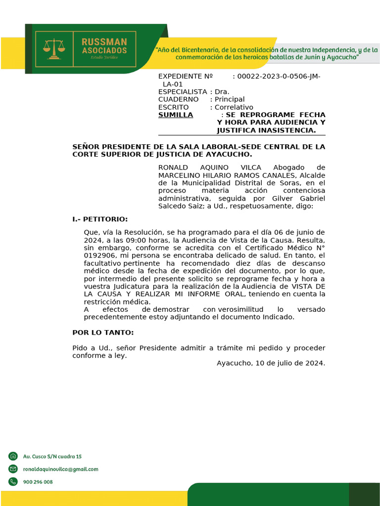 Escrito Reprogramación de Audiencia | PDF