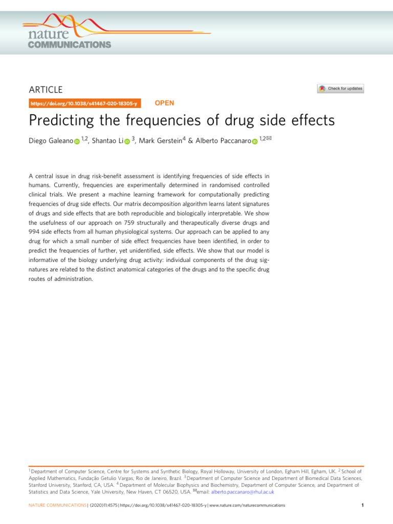 Predicting The Frequencies of Drug Side Effects: Article | PDF ...