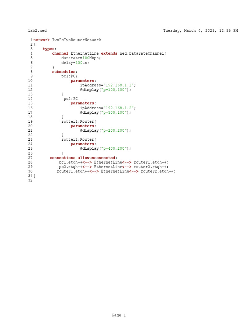 Two PC Two Router Net Ned File | PDF