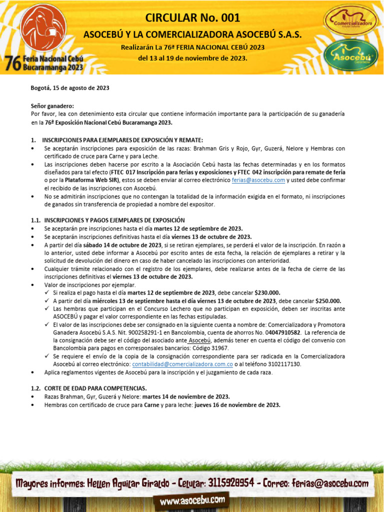 Circular 001 | PDF | Vacas