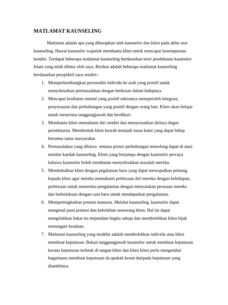 Matlamat Kaunseling | PDF