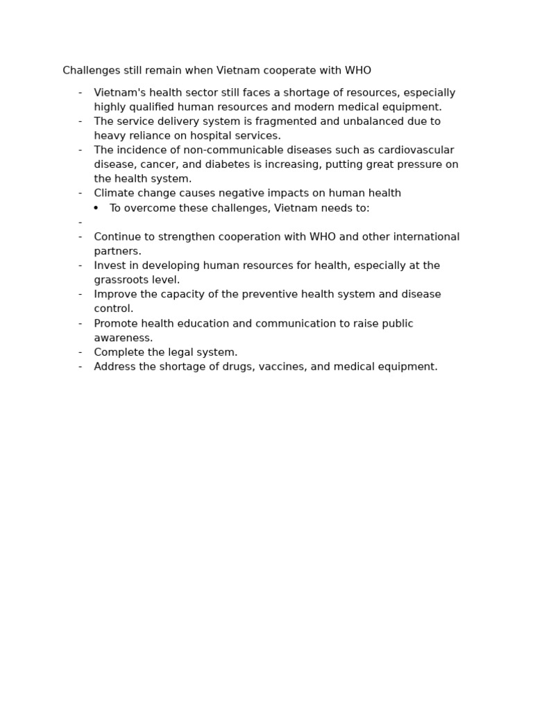 Vietnam's Health Challenges with WHO Cooperation | PDF