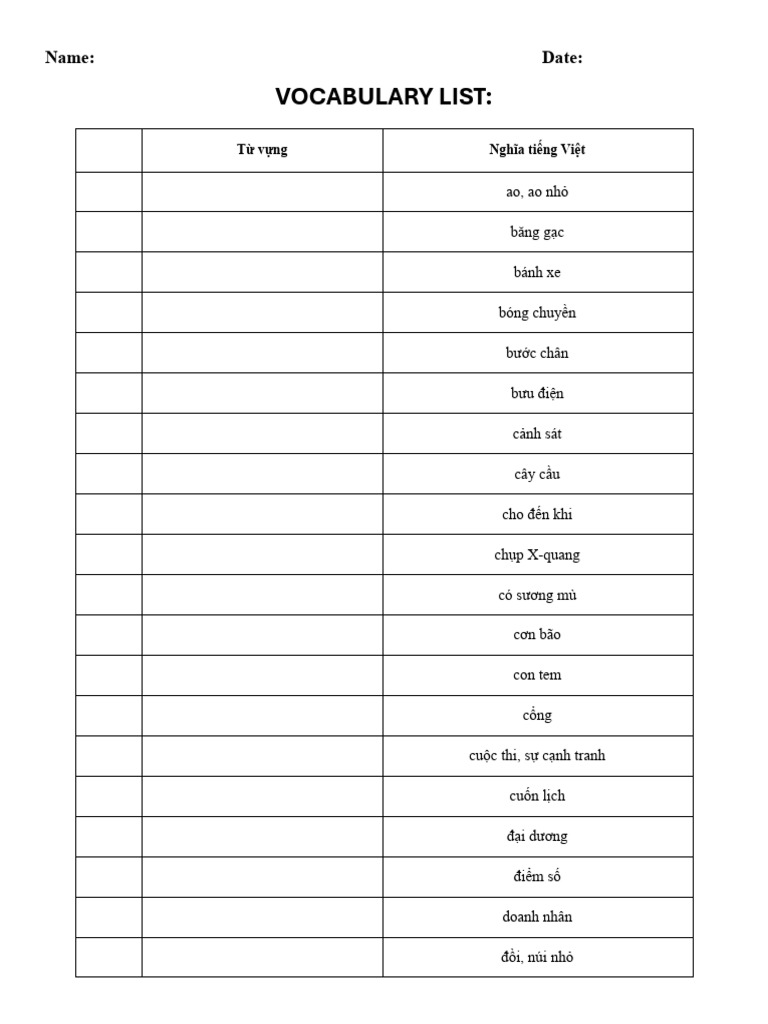 FLYERS VOCAB CHECKLIST UPDATED | PDF