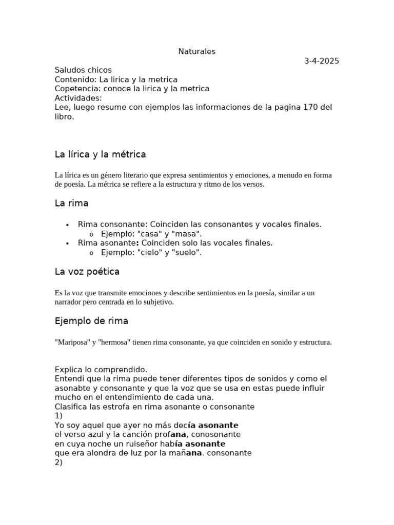 La Lírica y La Métrica | PDF