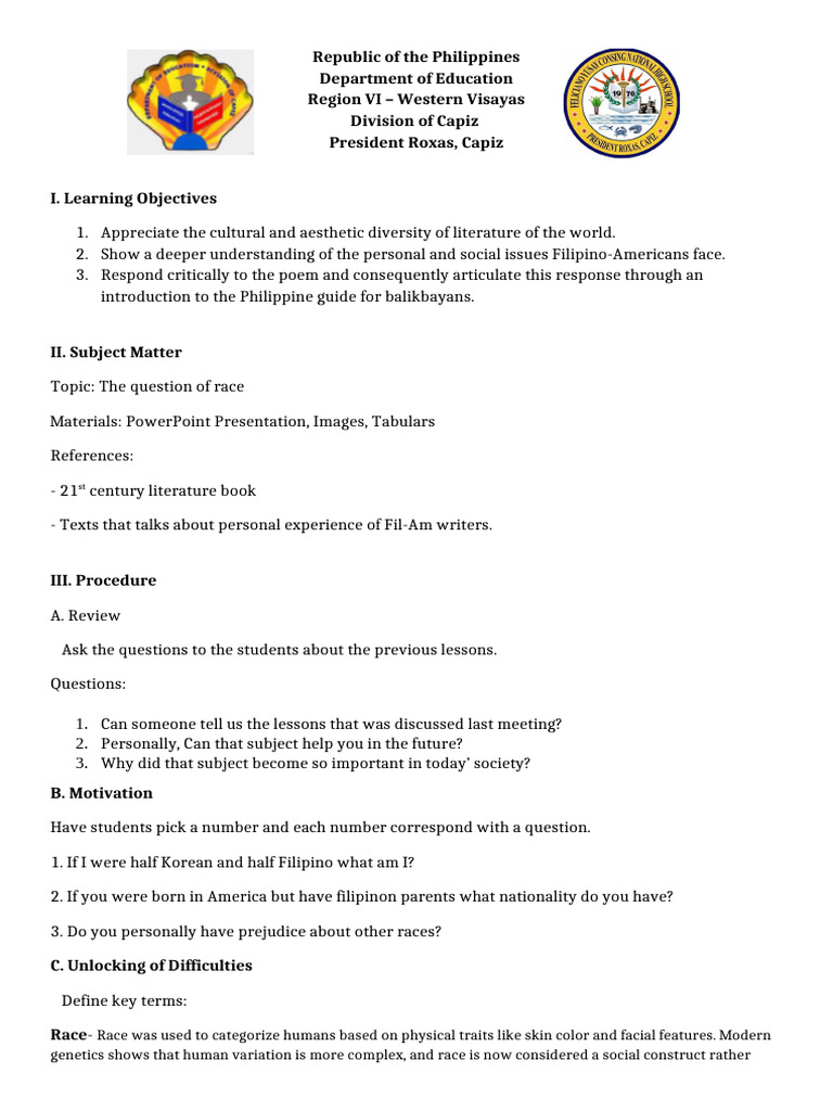 21st-Century-Lesson Plan | PDF | Race (Human Categorization) | Filipino ...