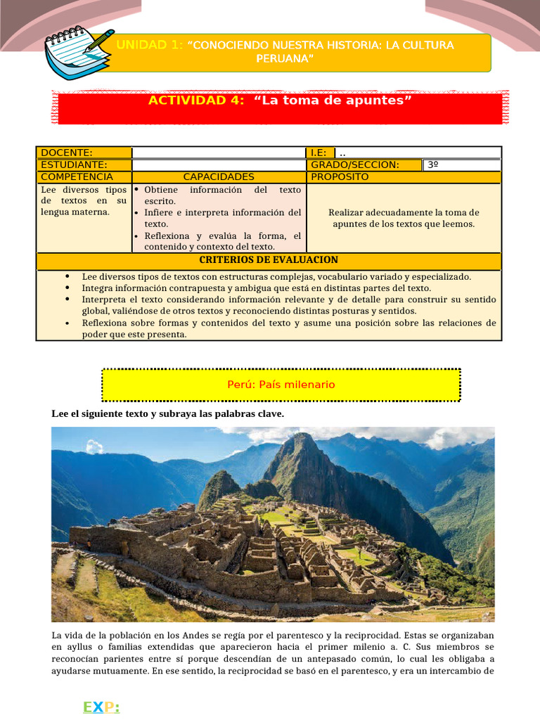 02. Ficha de actividad S4 (U1) (3° grado) - COMUNICACIÓN | PDF | Imperio Inca