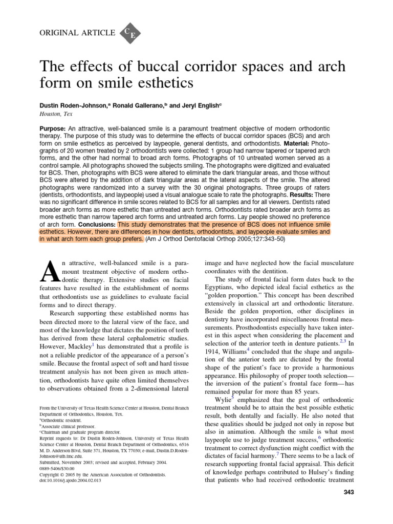 The Effects of Buccal Corridor Spaces and Arch Form On Smile Esthetics ...