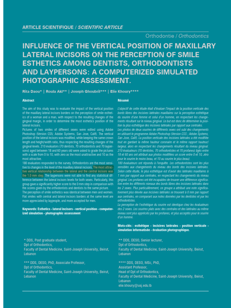 Influence of The Vertical Position of Maxillary Lateral Incisors On The ...