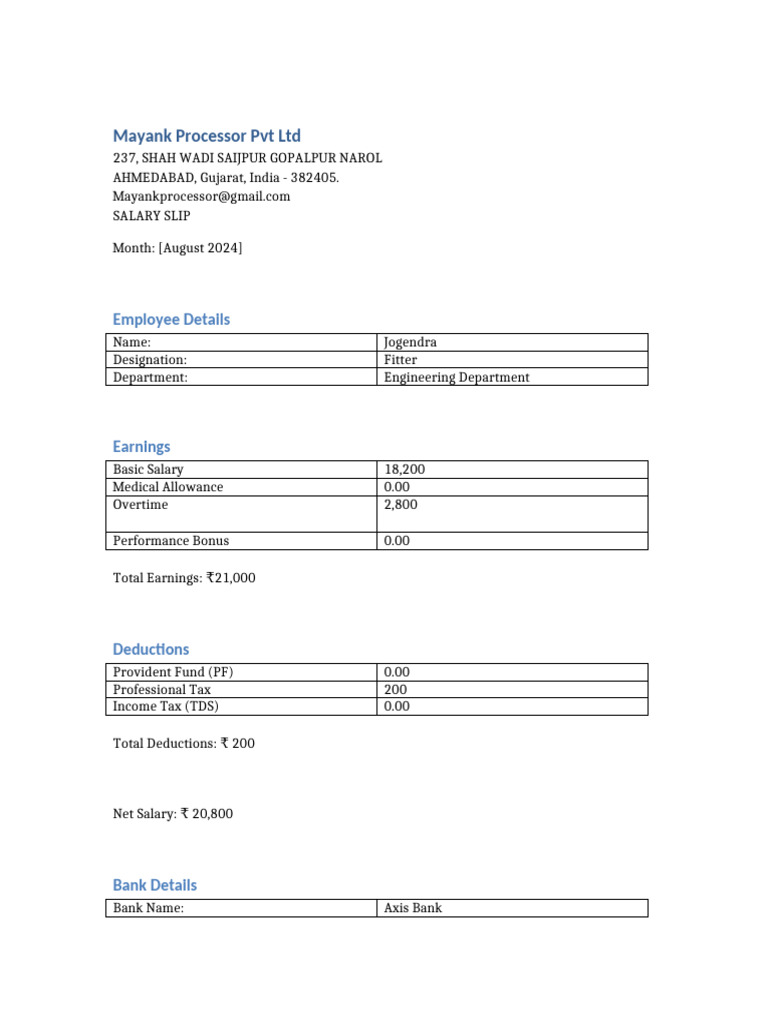 Salary Slip Template | PDF