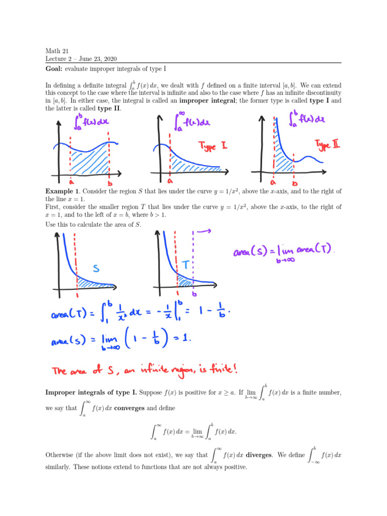 Lecture 2 (Improper Integrals of Type I) | PDF | Integral | Infinity