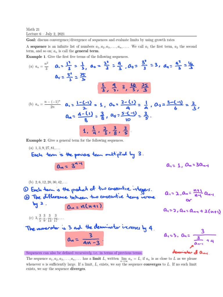 Lecture 6 (Sequences, Growth Rates) | PDF | Limit (Mathematics) | Sequence