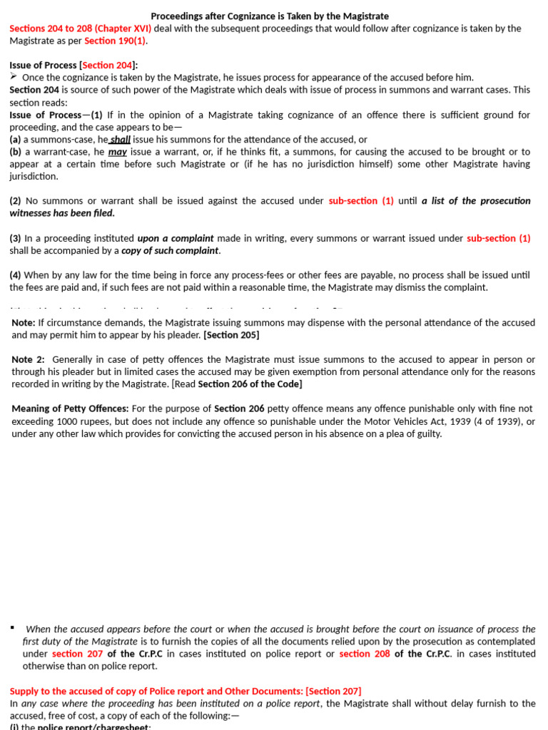 Issue of Process & Committal Proceedings | PDF | Summons | Bail
