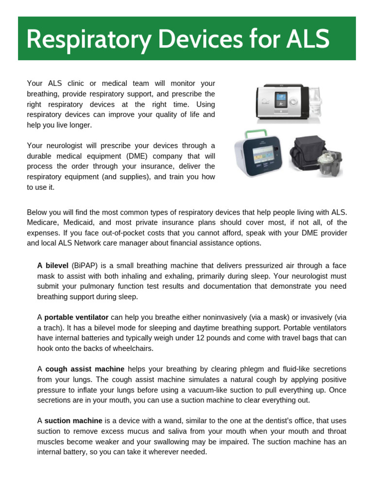 ALS Respiratory Devices Overview | PDF | Respiratory System | Breathing