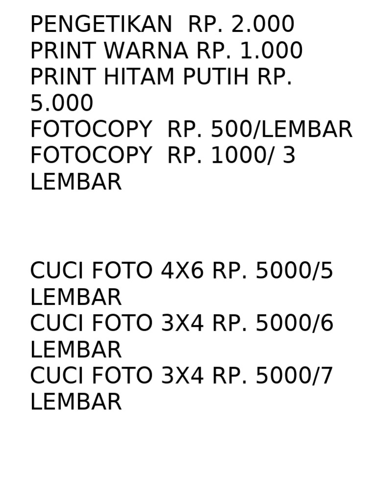 Daftar Harga | PDF