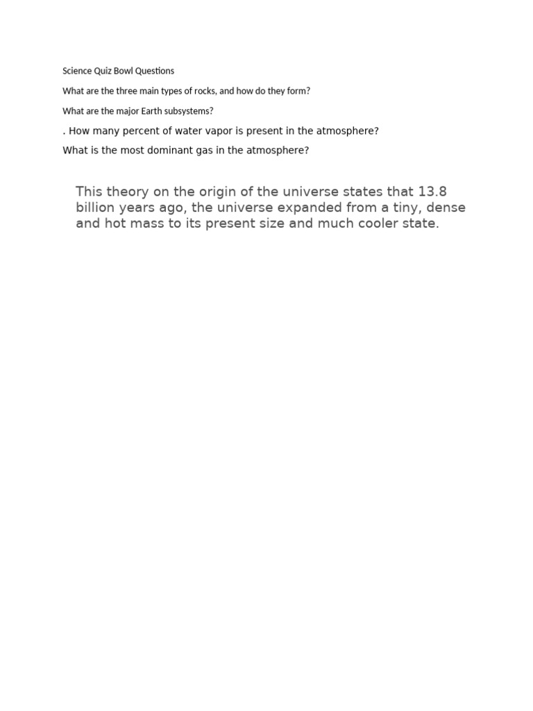 Science Quiz Bowl Questions | PDF