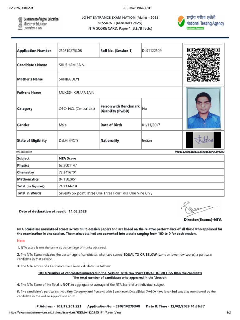 Mains Result Shubham | PDF