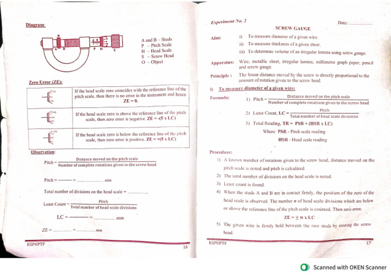 Expt No. 2 Screw Gauge - 1 | PDF