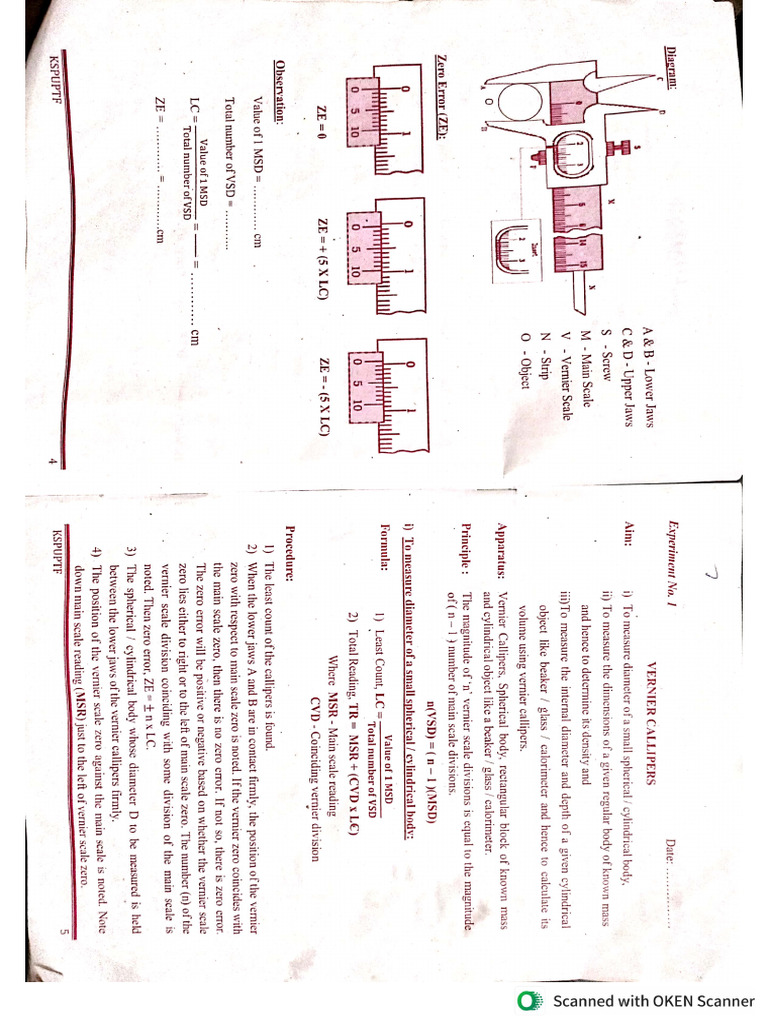 Expt 1 Vernier Callipers | PDF