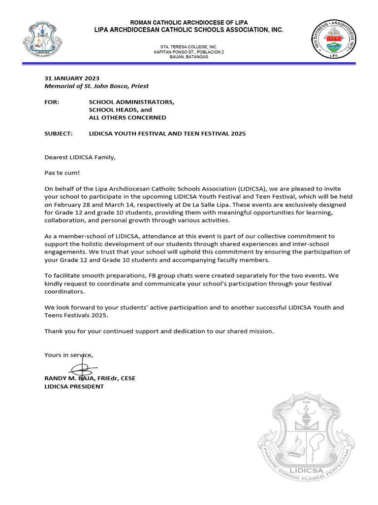 LIDICSA Youth Festival 2025 Invitation | PDF