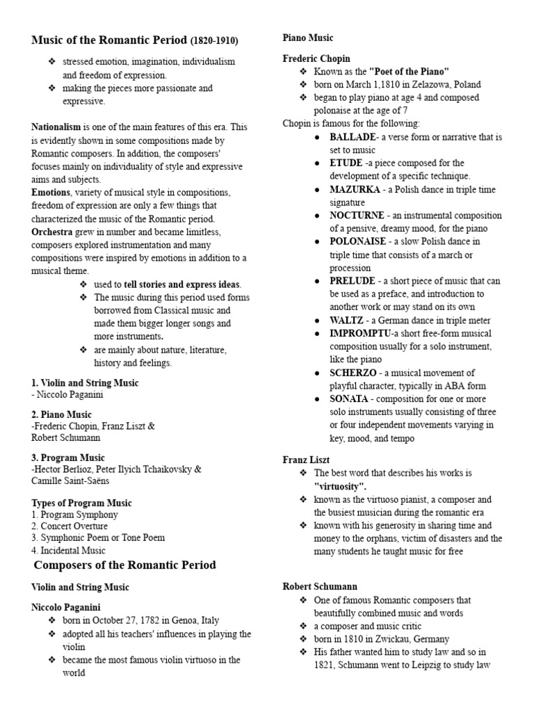 Mapeh Notes - 3RD Quarter | PDF | Robert Schumann | Romantic Music