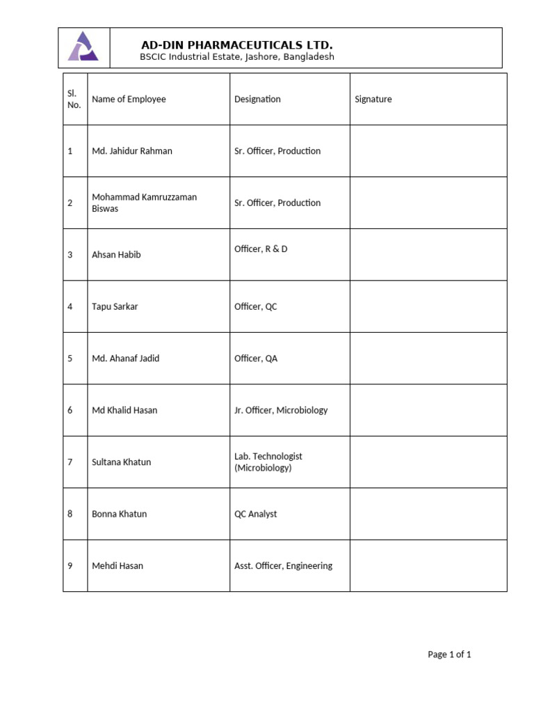 Approved Signature List Officer . | PDF