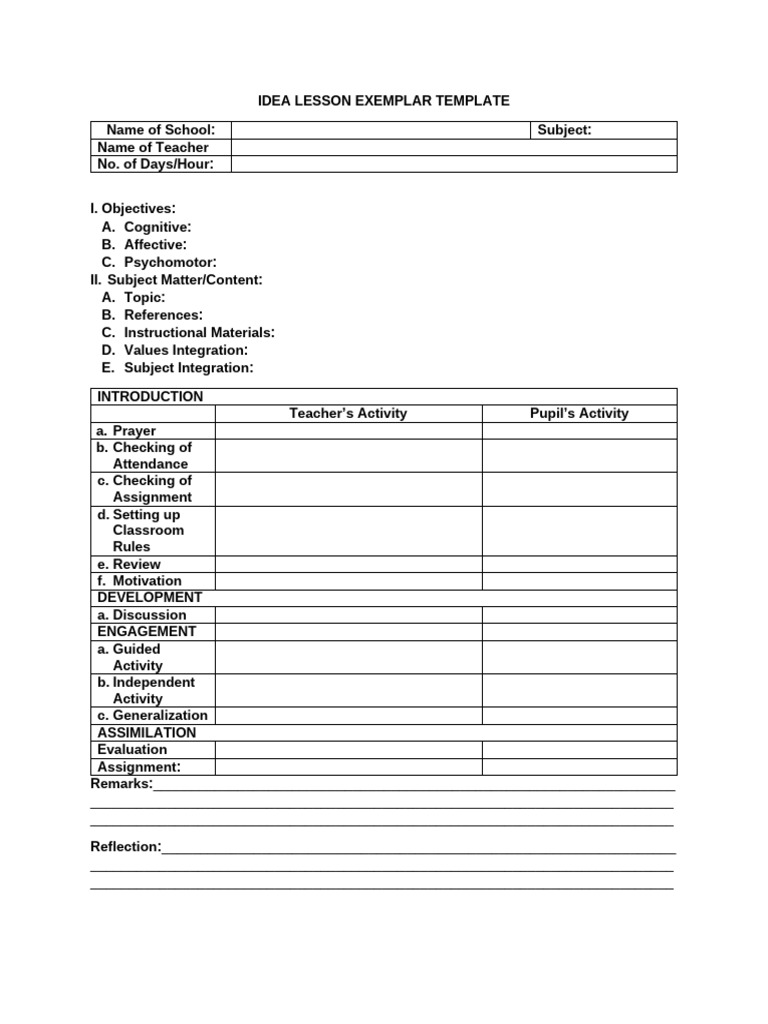Idea Lesson Exemplar Template | PDF