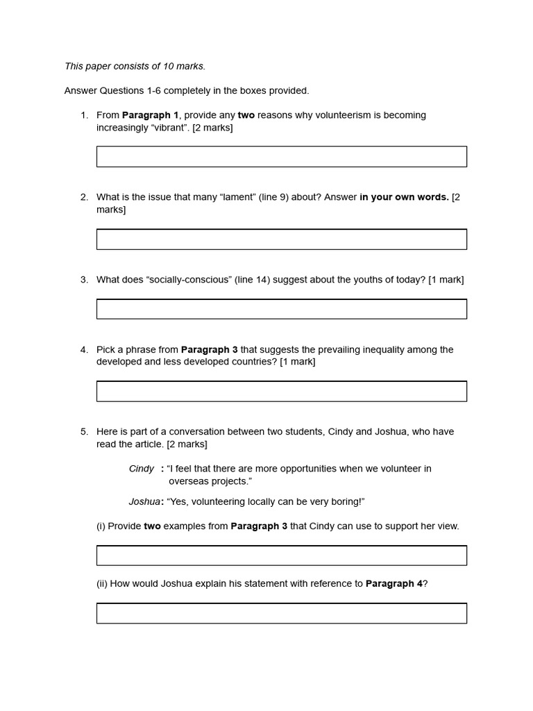 Secondary 3 Reading - Answer Booklet | PDF