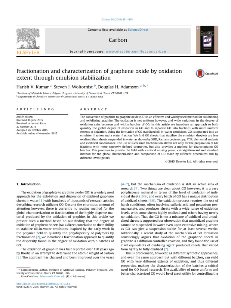 Fractionation and Characterization of Graphene Oxide by Oxidation ...