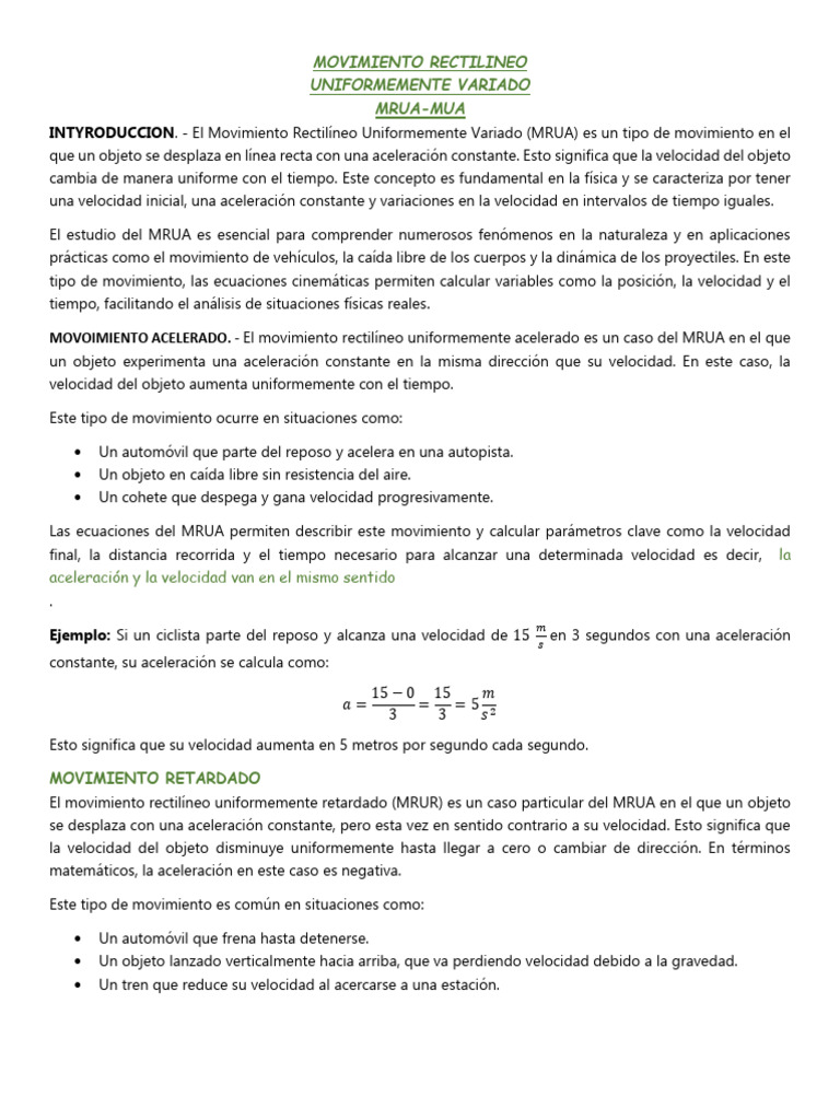 MRUA FISICA 2025 | PDF | Velocidad | Aceleración