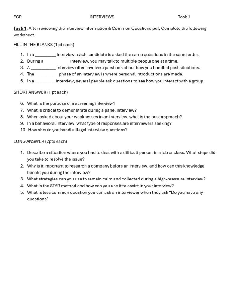 Interviews - Taks 1 | PDF