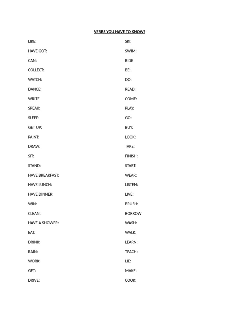 Essential Verbs List in JSON Format | PDF