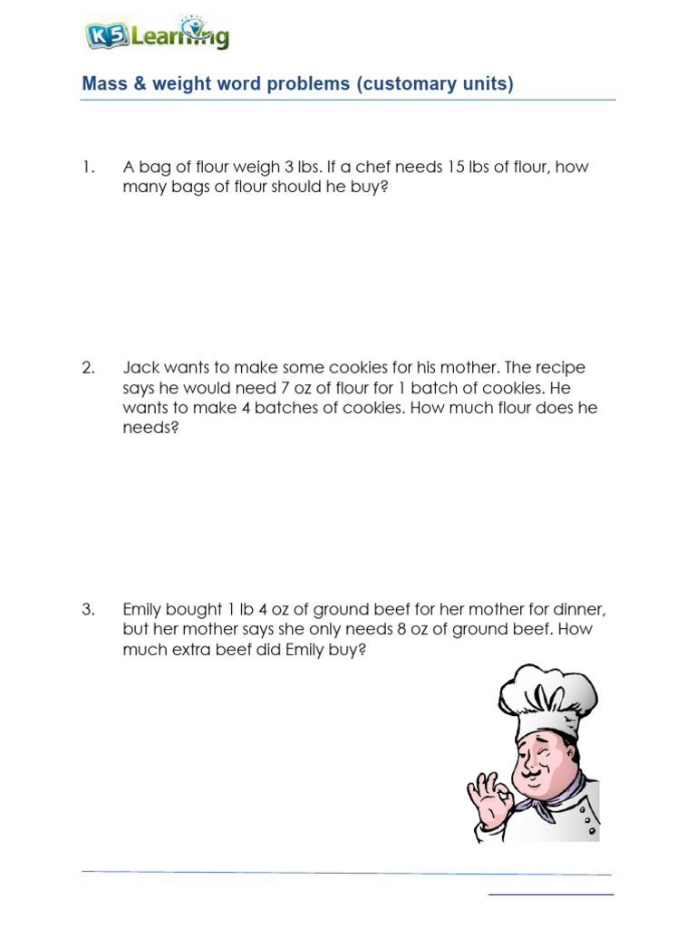 Grade 4 Mass and Weight Word Problems | PDF