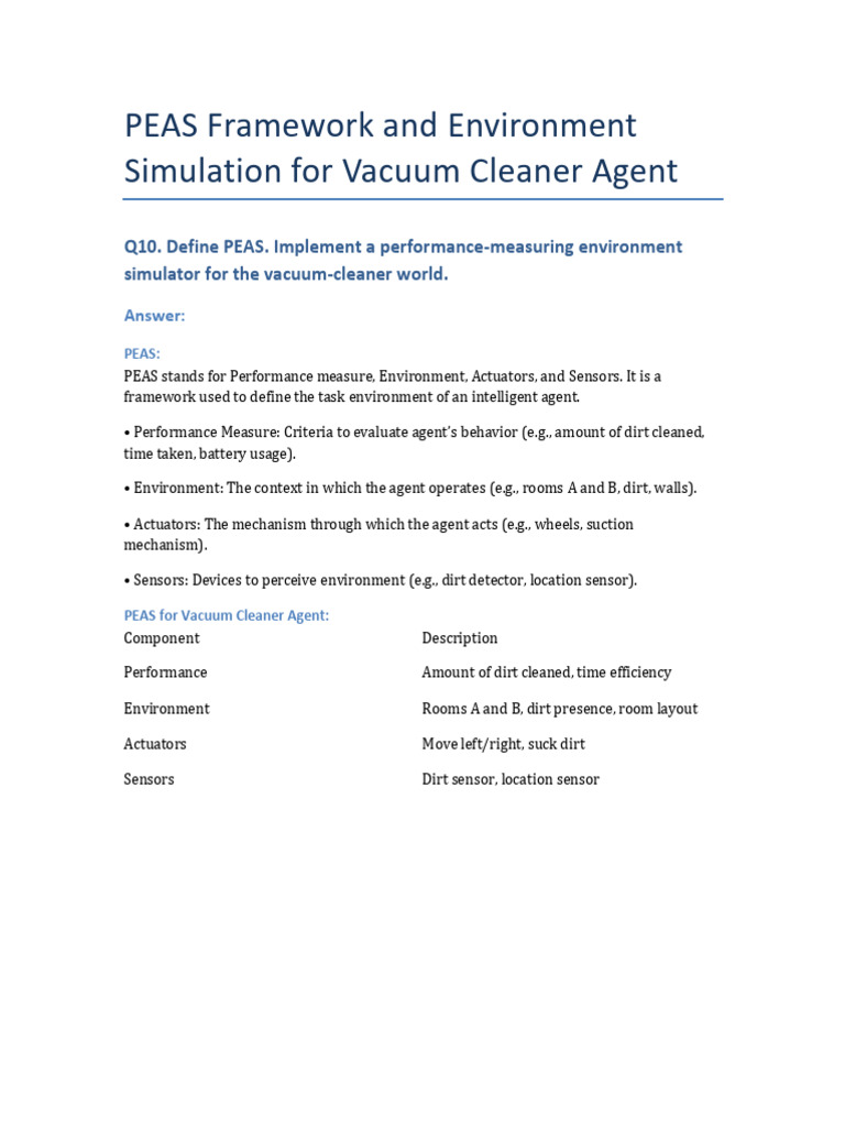 PEAS Vacuum Cleaner Agent | PDF