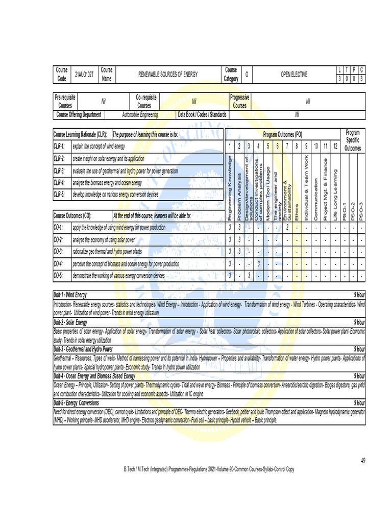 Renewable Energy Course Overview | PDF | Power Station | Solar Energy