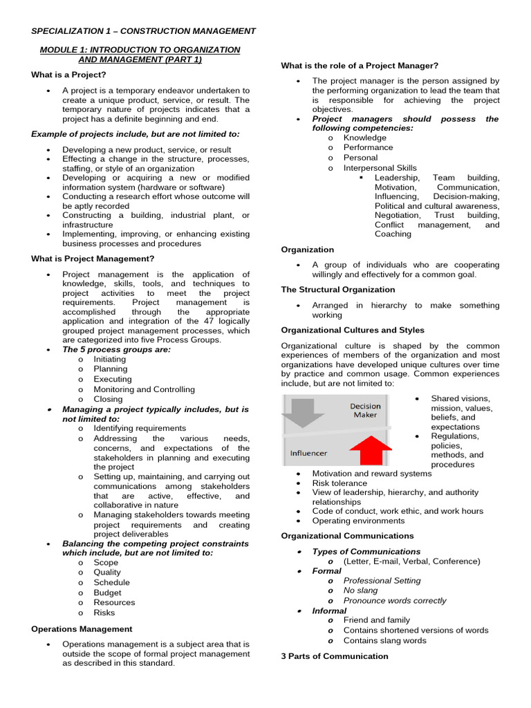 Specialization 1 - Construction Management | PDF | Project Management | Decision Making
