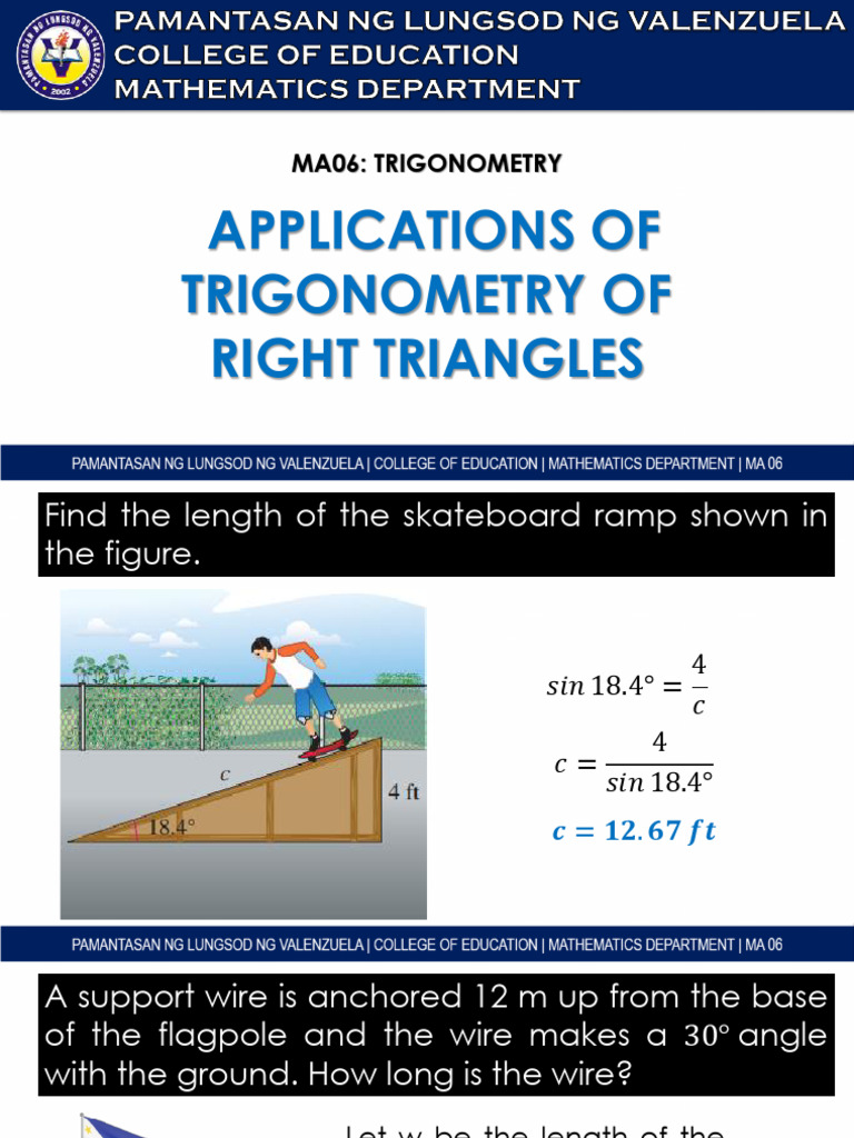 MA 06 4 Applications of Trigonometry of Right Triangles | PDF ...