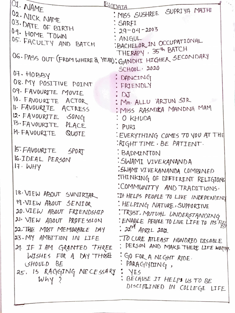 Personal Profiles of Occupational Therapy Students | PDF